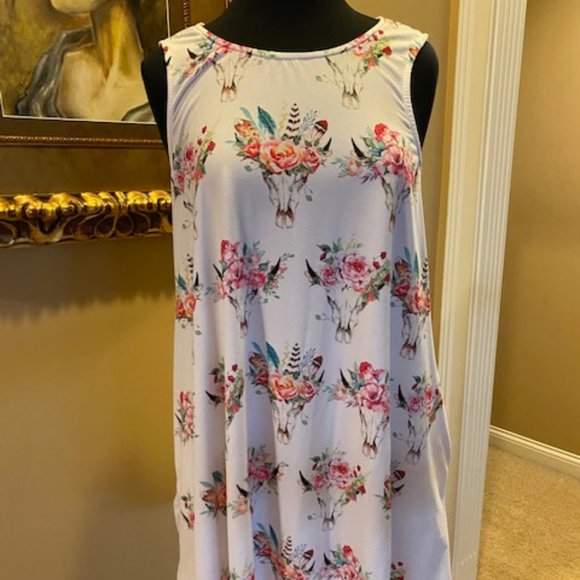 P.S. Kate | Tops | Ps Kate Long Top Or Short Dress Skull Print Sz L ...